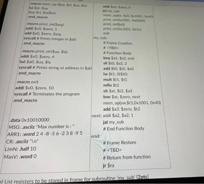 Solved macro mem_op (Sop, \$rt. Sua, Sla) lui sat, sua Sop | Chegg.com