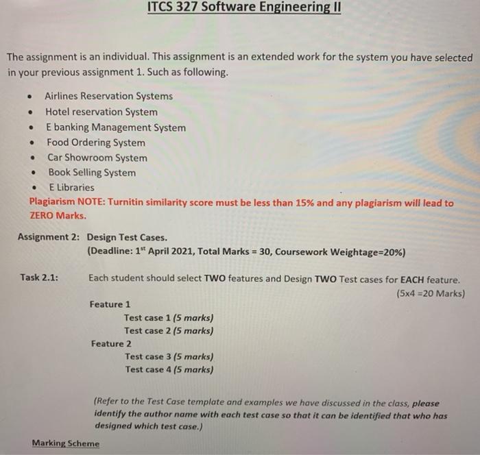 ITCS 327 Software Engineering II The assignment is an | Chegg.com