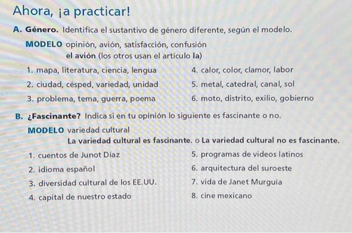 Ahora, ia practicar! A. Género. Identifica el | Chegg.com