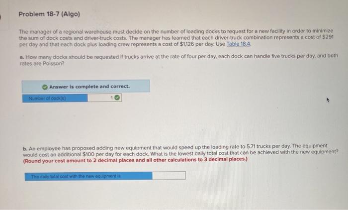 Solved Problem 18-7 (Algo) The manager of a regional | Chegg.com