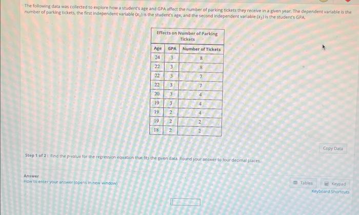Solved The following data was collected to explore how a | Chegg.com