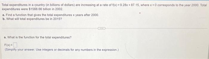 Solved Total expenditures in a country (in billions of | Chegg.com
