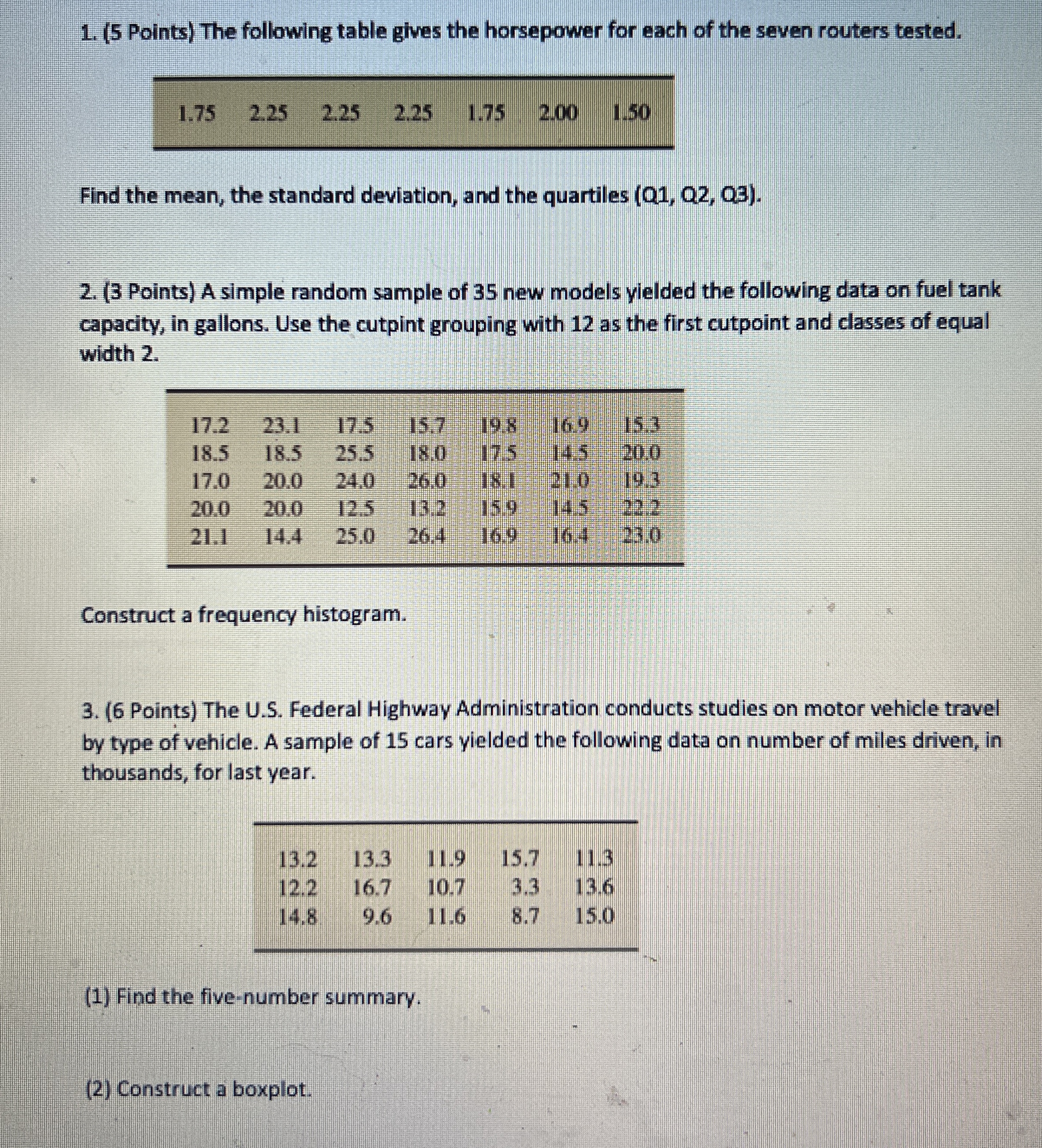 Solved 1 ﻿The following table gives the horsepower for each | Chegg.com