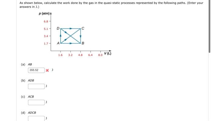 Solved As shown below, calculate the work done by the gas in | Chegg.com