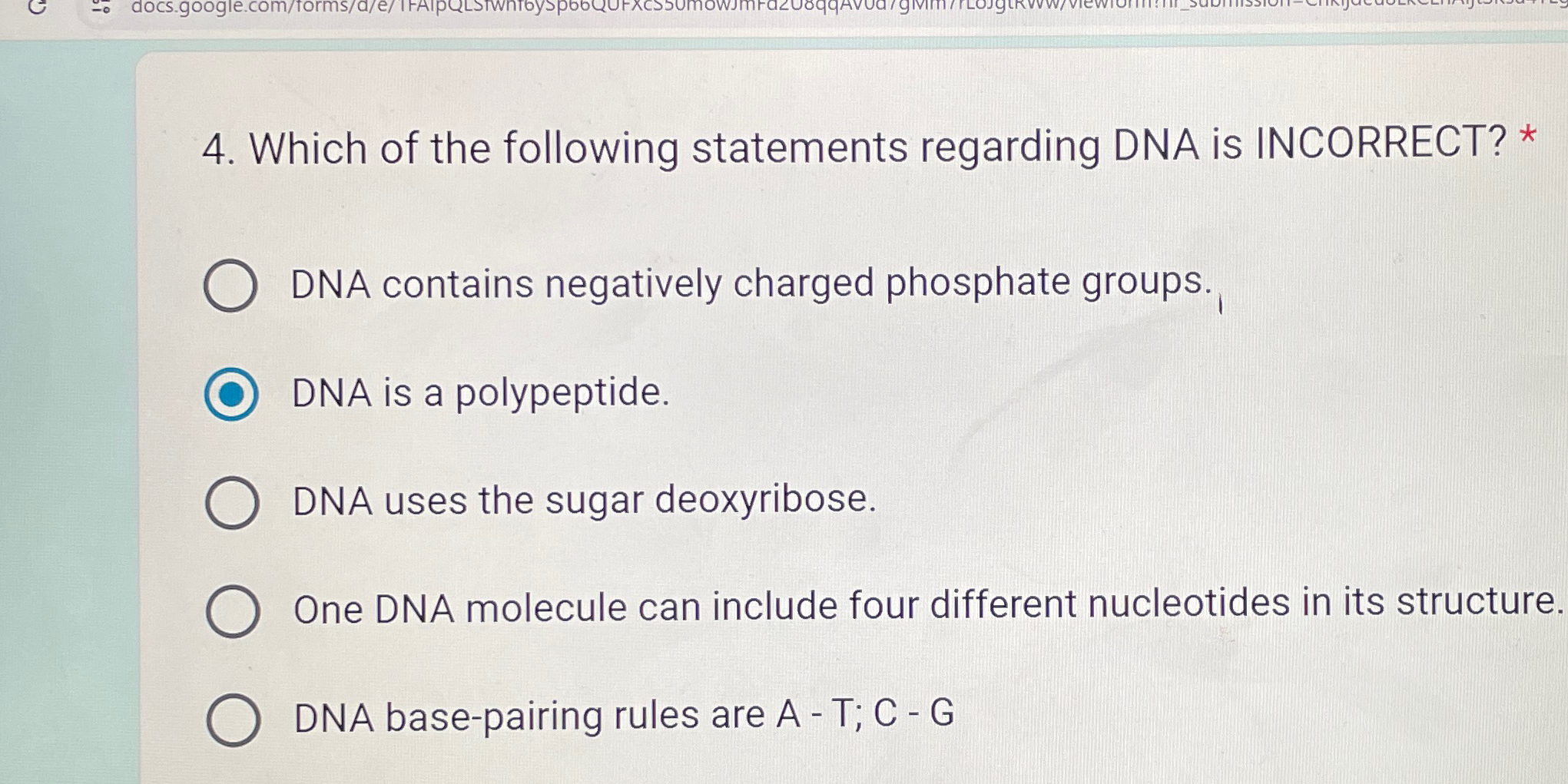 Solved Which of the following statements regarding DNA is | Chegg.com