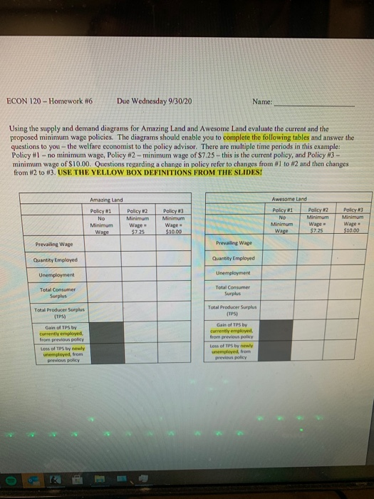 ECON 120 - Homework #6 Due Wednesday 9/30/20 Name: | Chegg.com