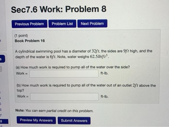 Solved Sec7.6 Work: Problem 8 Previous Problem Problem List | Chegg.com Solved Sec7.6 Work: Problem 8 Previous Problem Problem List | Chegg.com