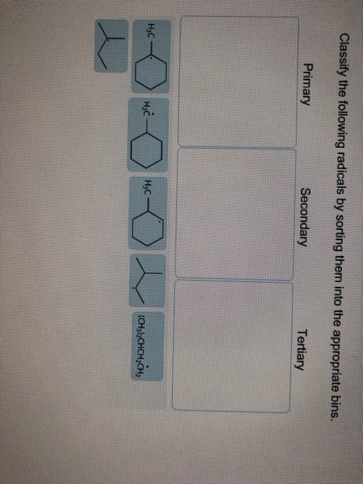 Solved Classify the following radicals by sorting them into | Chegg.com