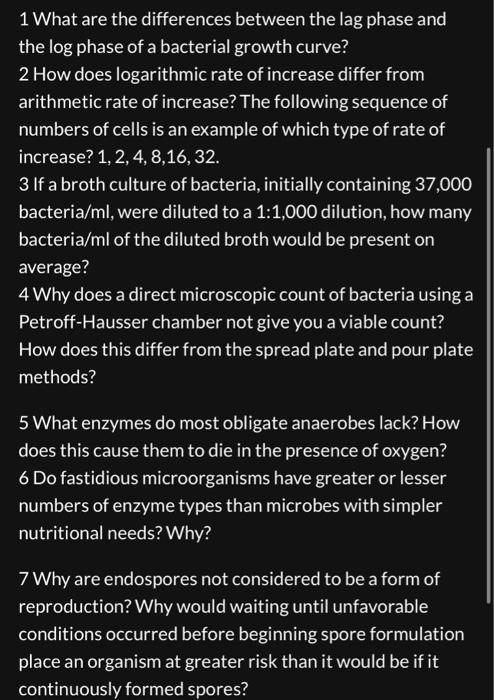 Solved 1 What are the differences between the lag phase and | Chegg.com
