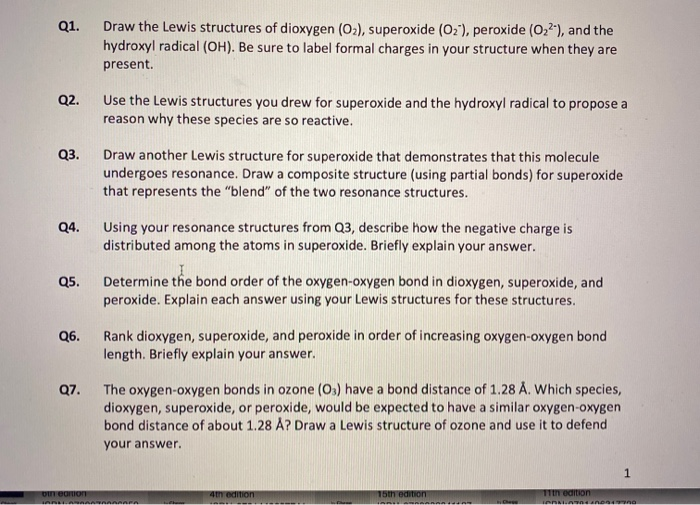 Solved Q1. Draw the Lewis structures of dioxygen (O2), | Chegg.com