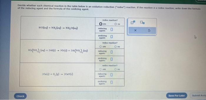 Solved Decide Whether Each Chemical Reaction In The Table