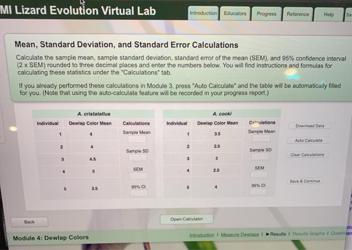 Solved MI Lizard Evolution Virtual Lab Introduction | Chegg.com