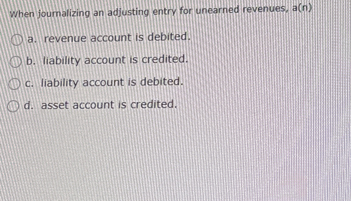 Solved When joumalizing an adjusting entry for unearned | Chegg.com