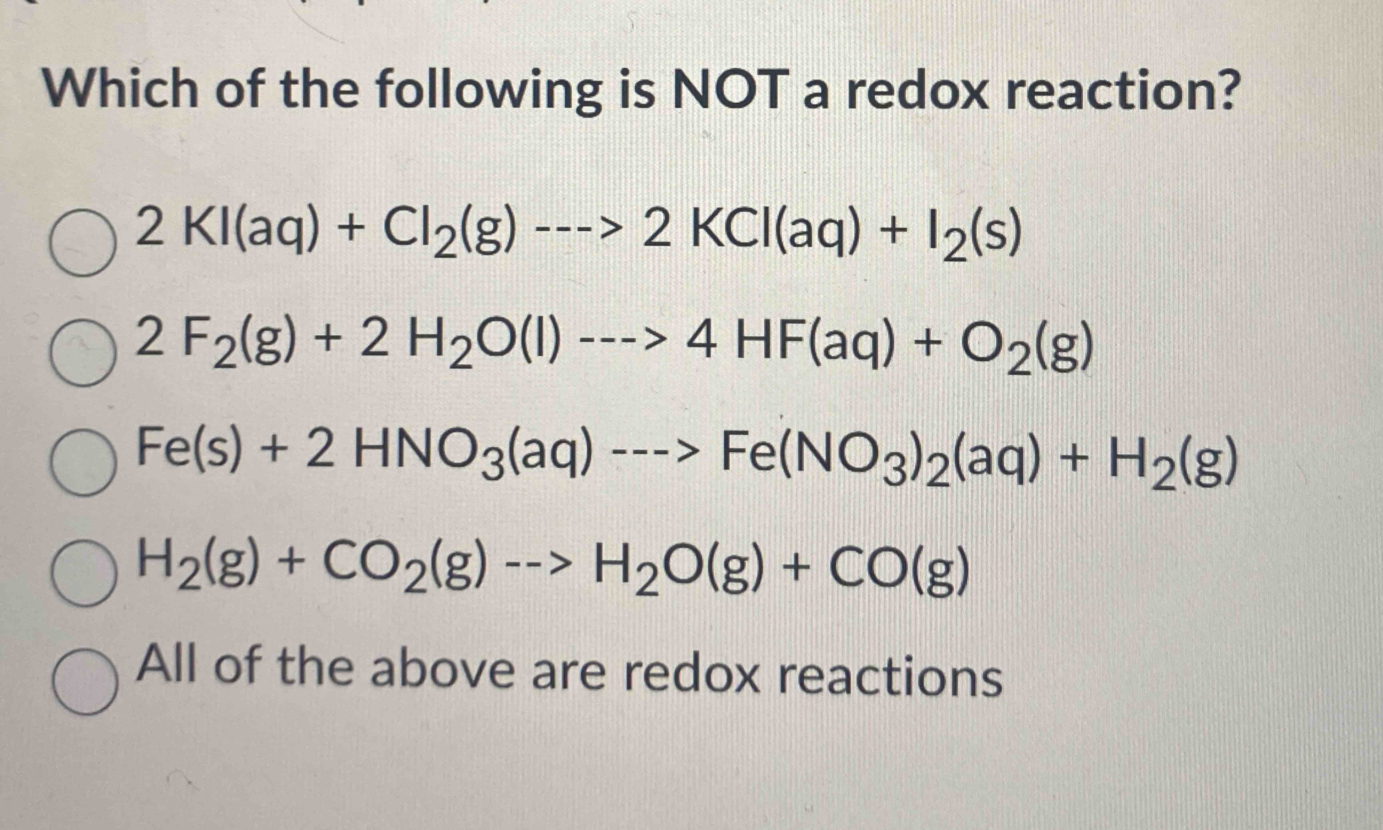Solved Which of the following is NOT a redox | Chegg.com