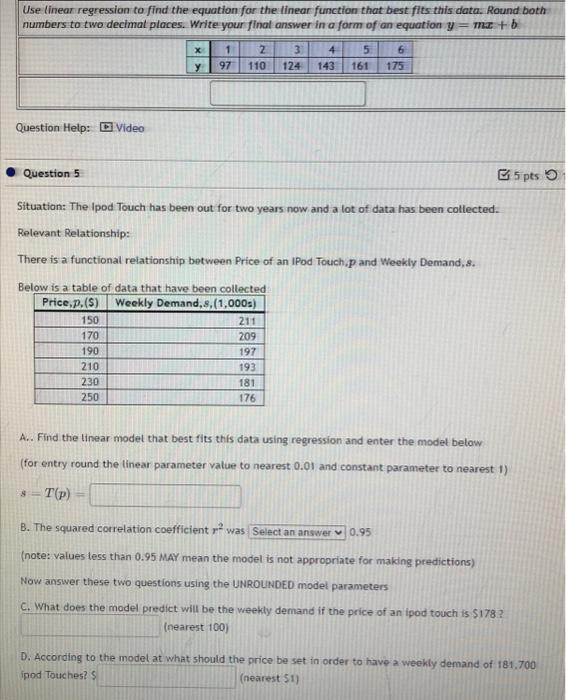 Solved Use linear regression to find the equation for the | Chegg.com