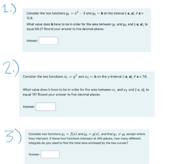 Solved Consider the two functions y1=x2−3 and y2=b on the | Chegg.com