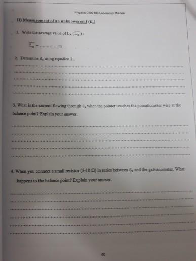 Solved Data of Exp. 5 the potentiometer LAB = 34 cm No: AVAS | Chegg.com