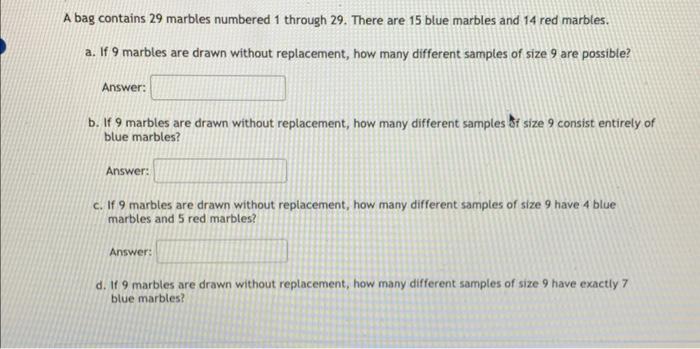 A bag contains 29 marbles numbered 1 through 29 . | Chegg.com