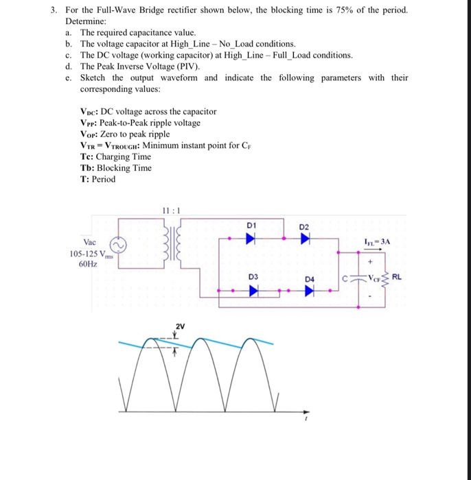 Solved 3. For the Full-Wave Bridge rectifier shown below, | Chegg.com