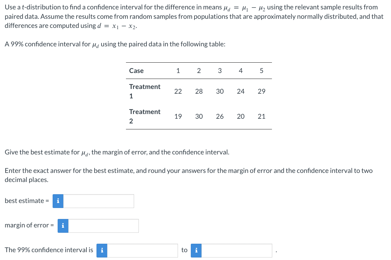 Solved Use a t-distribution to find a confidence interval | Chegg.com