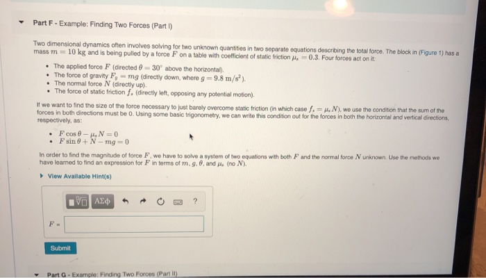 Solved Part F-Example: Finding Two Forces (Part 1) Two | Chegg.com