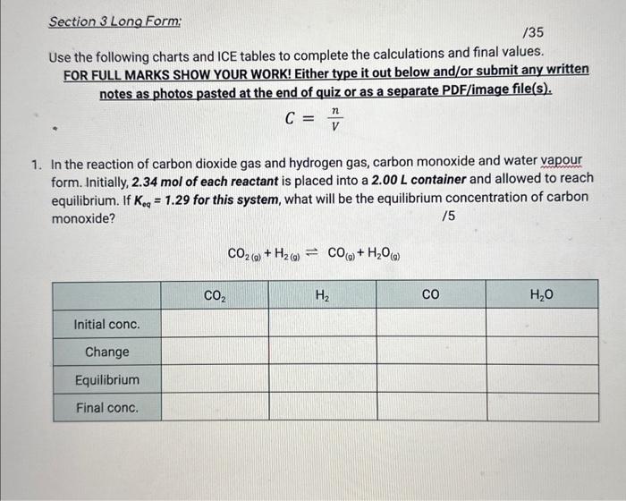 Solved Section 3 Long Form: 135 Use the following charts and | Chegg.com
