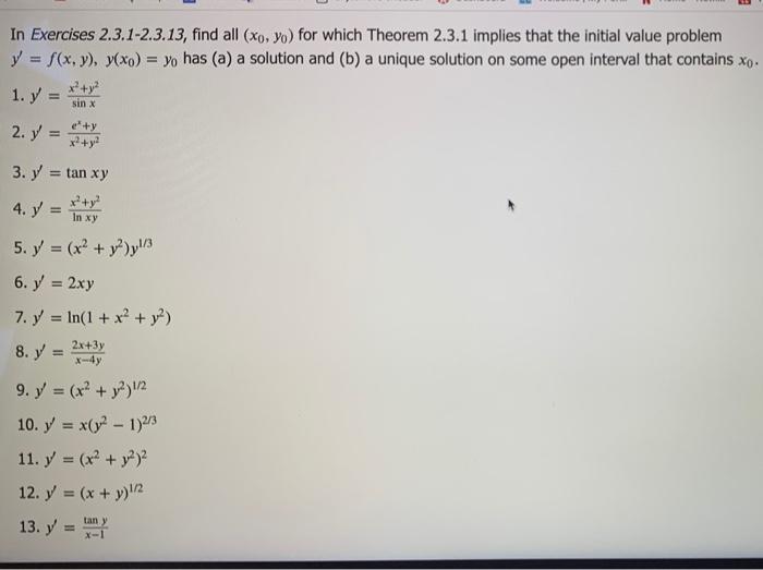 Solved In Exercises 2.3.1-2.3.13, find all (x0,y0) for which | Chegg.com