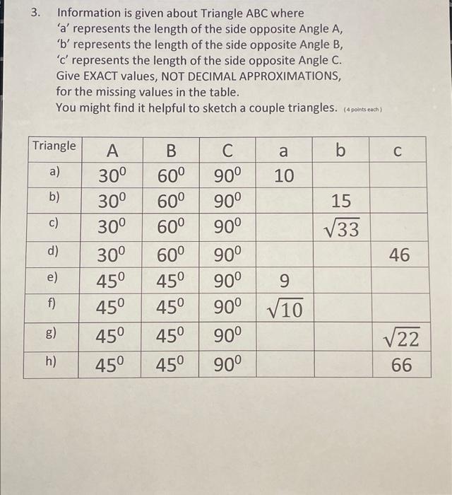 Solved 3. Information is given about Triangle ABC where ' a | Chegg.com