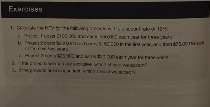 Solved NPV exercises related to exericise 12.4 questions | Chegg.com