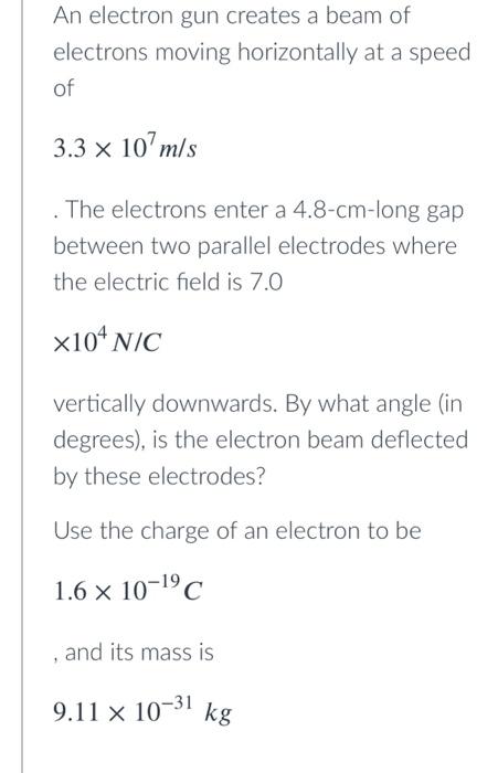 Solved An Electron Gun Creates A Beam Of Electrons Moving