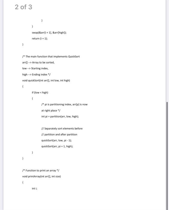 Solved 1 of 3 " Demo of QuickSort/ #include using namespace | Chegg.com