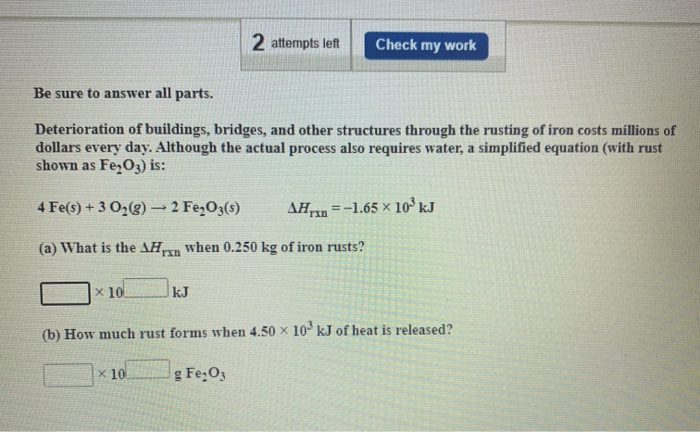 Solved 2 attempts left Check my work Be sure to answer all | Chegg.com