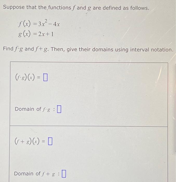 Solved Suppose that the functions f and g are defined as | Chegg.com