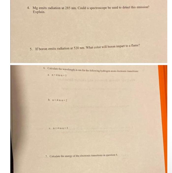 Solved 4. Mg emits radiation at 285 nm. Could a spectroscope | Chegg.com