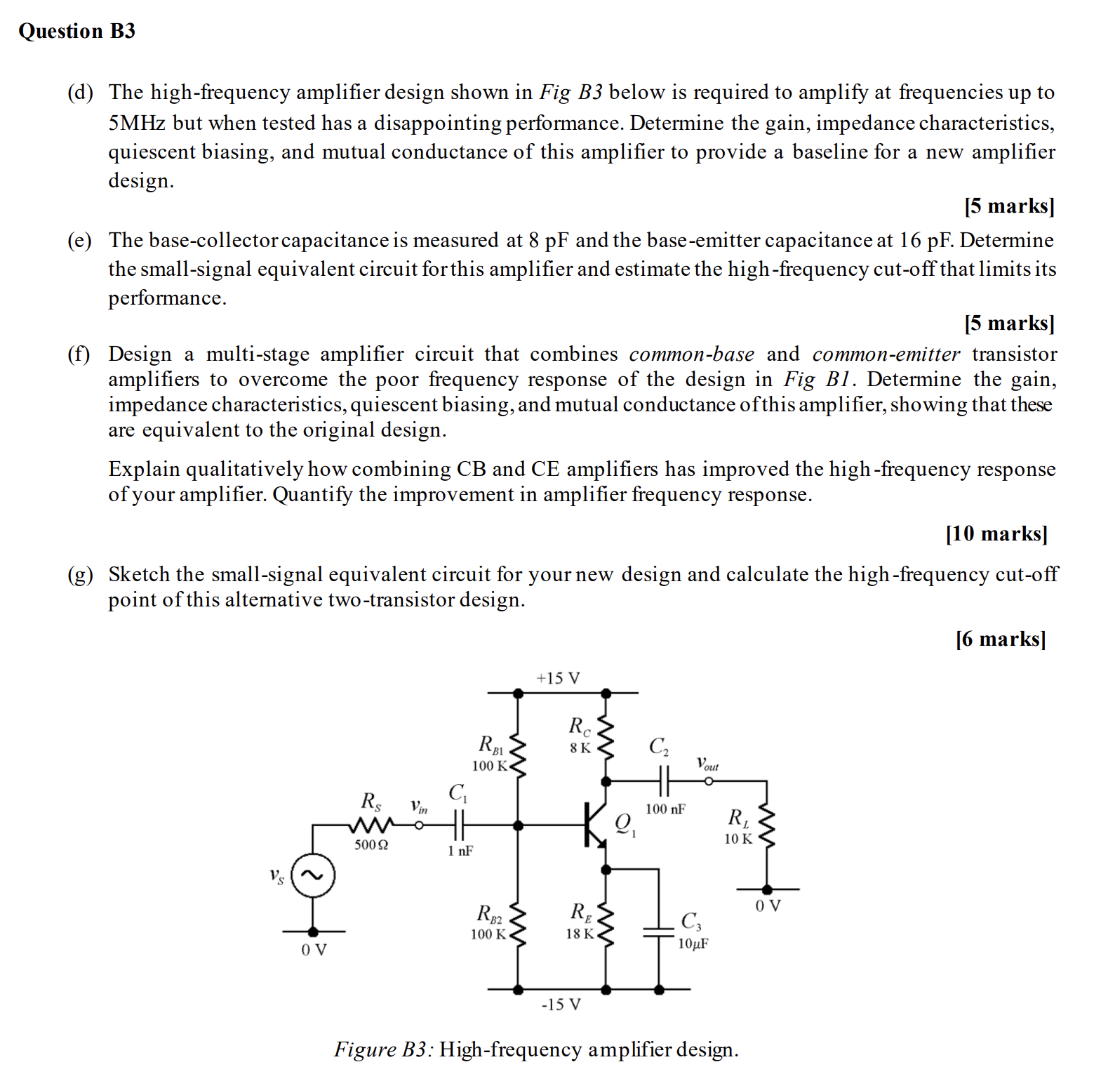 Question B3 (d) ﻿The high-frequency amplifier design | Chegg.com