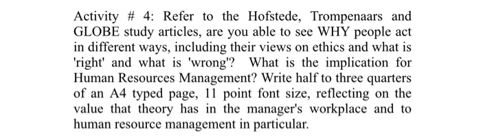 Solved Activity # 4: Refer to the Hofstede, Trompenaars and | Chegg.com