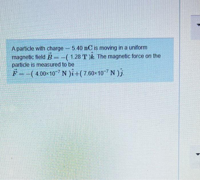 Solved A particle with charge −5.40nC is moving in a uniform | Chegg.com