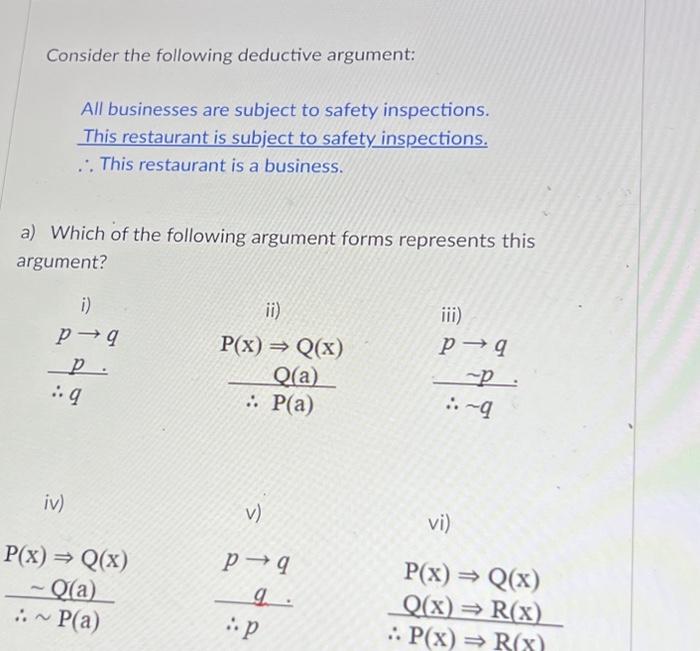 Solved Consider the following deductive argument: All | Chegg.com