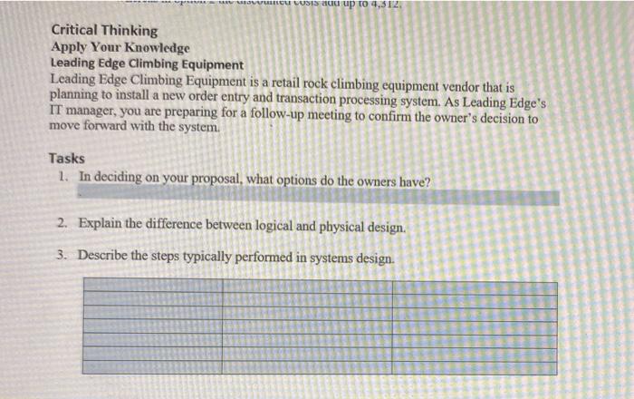 Solved VOUREU VUSIS au up to 4,312 Critical Thinking Apply | Chegg.com