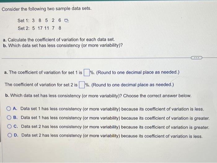 Solved Consider the following two sample data sets. a. | Chegg.com