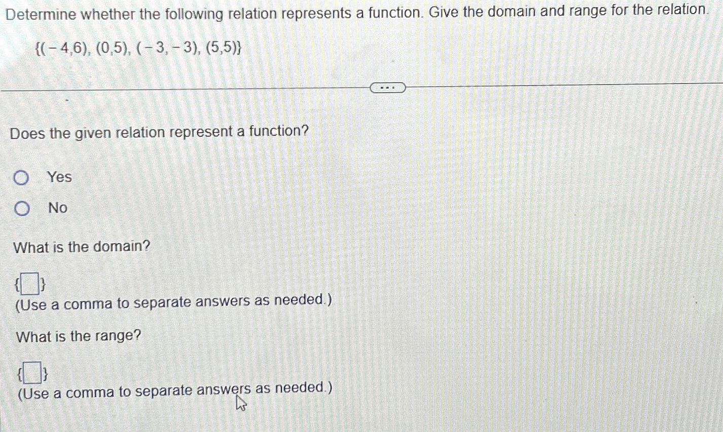 Solved Determine whether the following relation represents a | Chegg.com