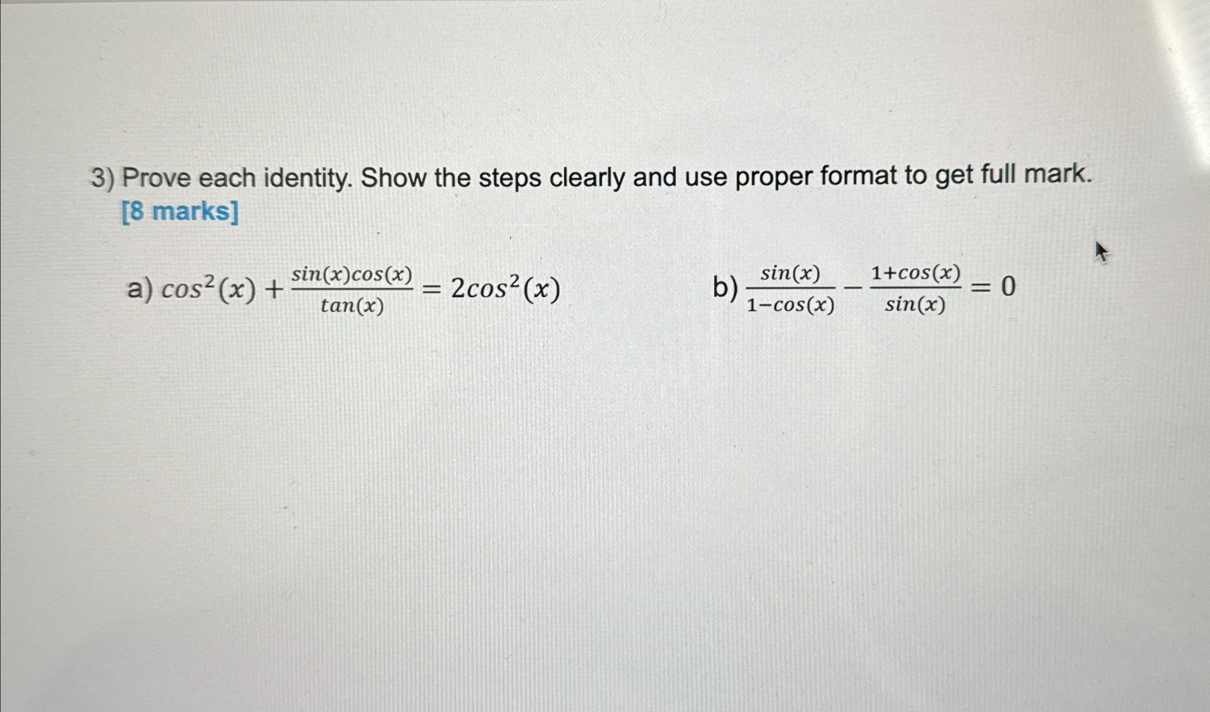 Solved Prove each identity. Show the steps clearly and use | Chegg.com