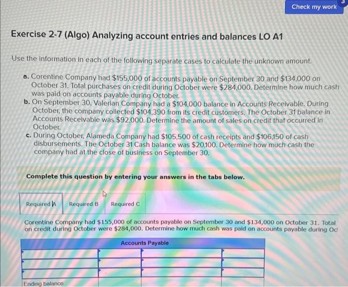 Solved Exercise 2-7 (Algo) Analyzing account entries and | Chegg.com Solved Exercise 2-7 (Algo) Analyzing account entries and | Chegg.com