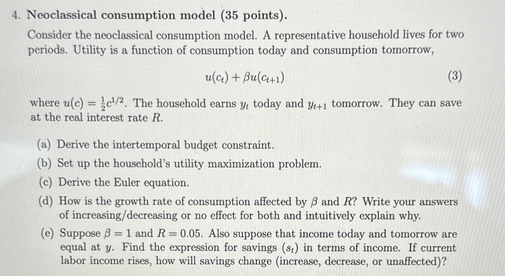 Solved Neoclassical consumption model (35 ﻿points).Consider | Chegg.com