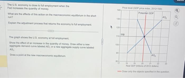 Solved The U.S, economy is close to full employment when the | Chegg.com
