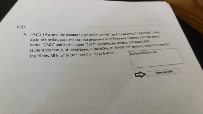 Solved A. (4 pts.) Assume the database user name \"admin\" | Chegg.com