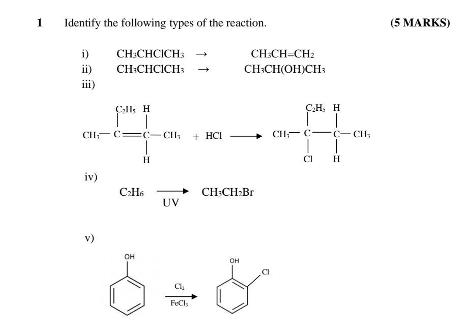 Solved 1 Identify the following types of the reaction. (5 | Chegg.com