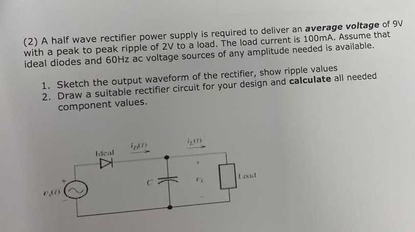 (2) ﻿A half wave rectifier power supply is required | Chegg.com
