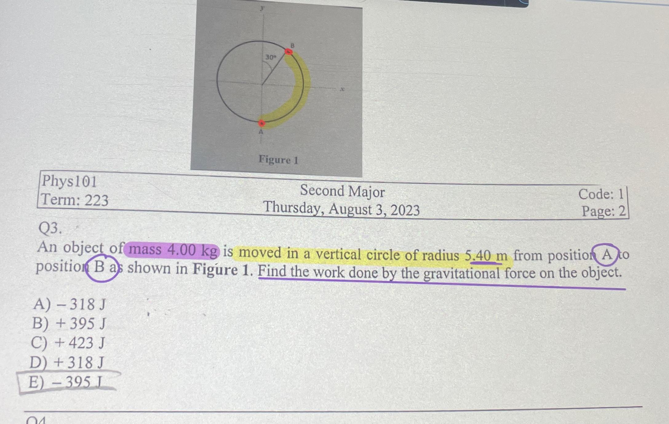 Solved Figure 1Phys 101 ﻿Second Major Code: 1Term: 223 | Chegg.com