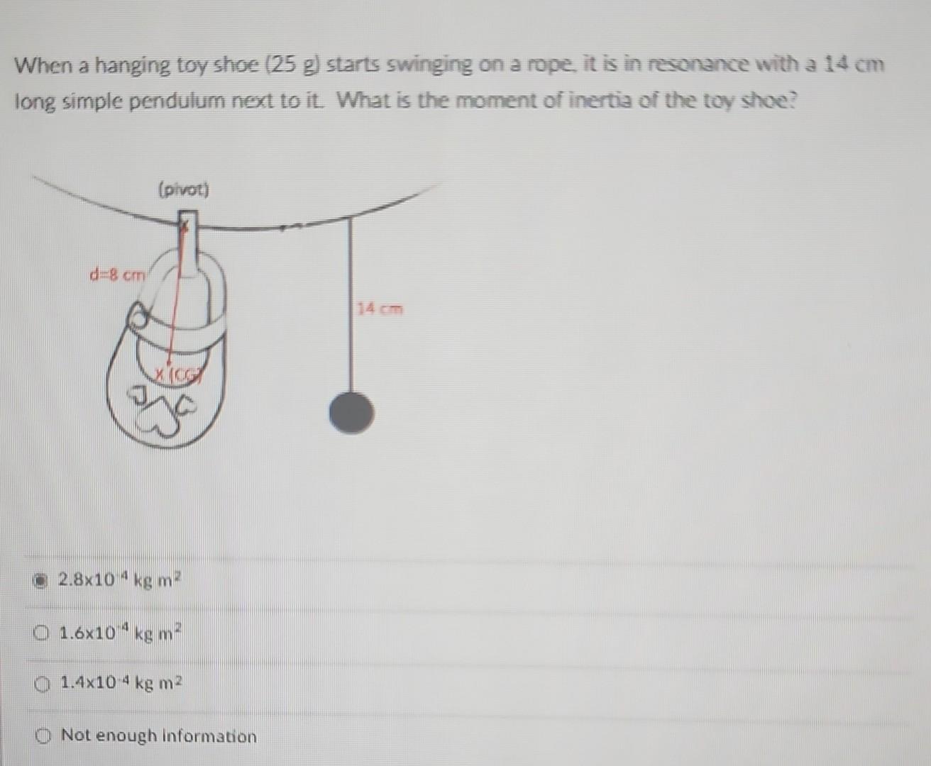 Solved When a hanging toy shoe (25 g) starts swinging on a | Chegg.com
